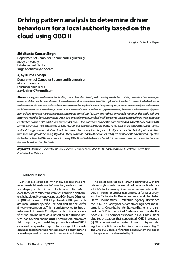 Pdf Driving Pattern Analysis To Determine Driver Behaviors For Local Authority Based On Cloud