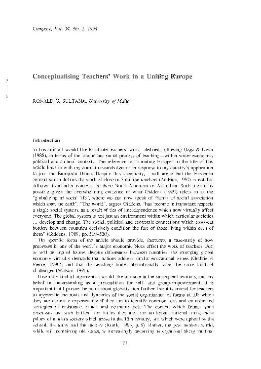 (PDF) Conceptualising Teachers’ Work in a Uniting Europe