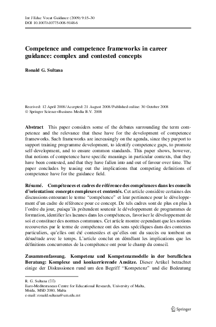 (PDF) Competence and competence frameworks in career guidance: complex ...