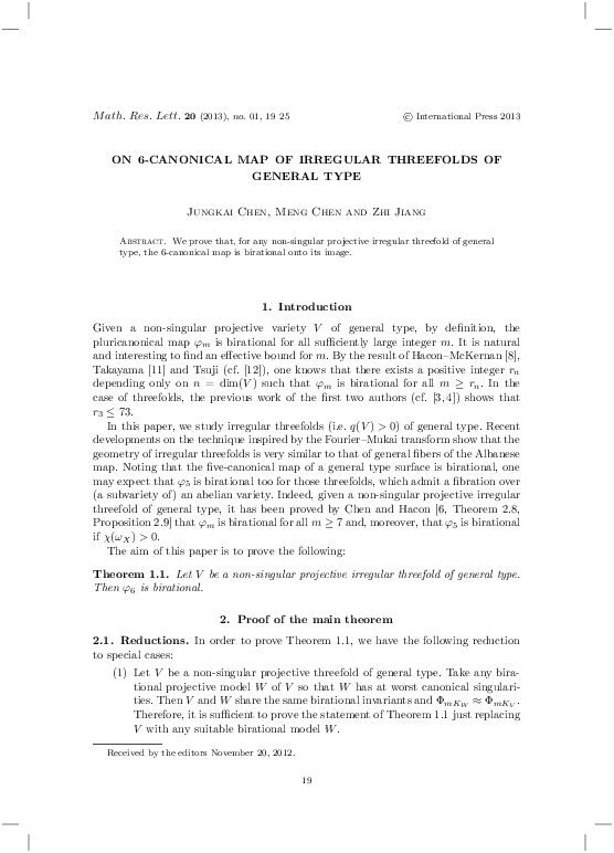 (PDF) On 6-canonical map of irregular threefolds of general type