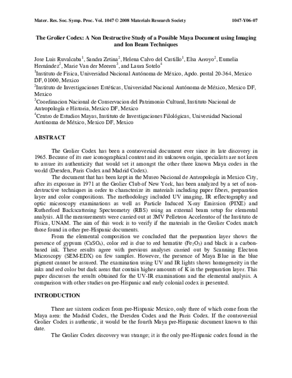 (PDF) The Grolier Codex: A Non Destructive Study of a Possible Maya ...