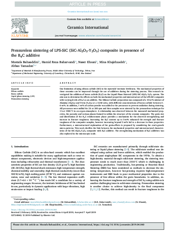 (PDF) Pressureless sintering of LPS-SiC (SiC-Al2O3-Y2O3) composite in ...