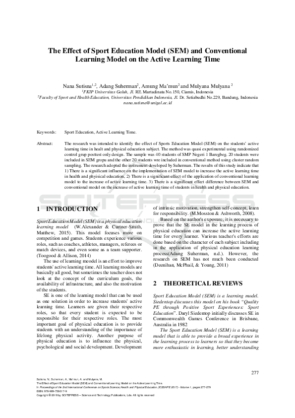 (PDF) The Effect of Sport Education Model (SEM) and Conventional ...