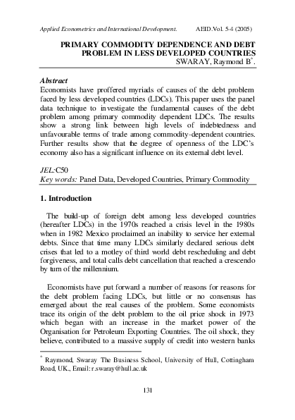 (PDF) Primary Commodity Dependence and Debt Problem in Less Developed ...