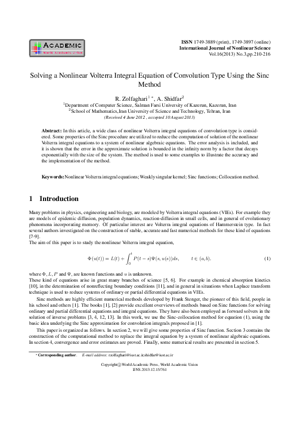(PDF) Solving a Nonlinear Volterra Integral Equation of Convolution ...