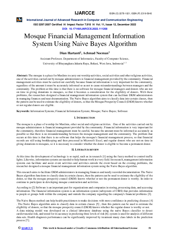 (PDF) Mosque Financial Management Information System Using Naive Bayes ...