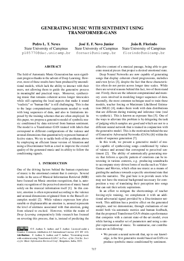 (PDF) Generating music with sentiment using Transformer-GANs (PDF) Generating music with sentiment using Transformer-GANs