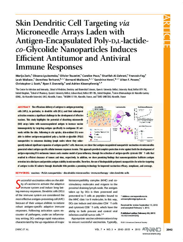 (PDF) Skin Dendritic Cell Targeting via Microneedle Arrays Laden with ...