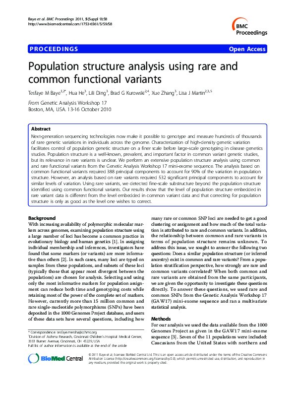 (PDF) Population structure analysis using rare and common functional ...