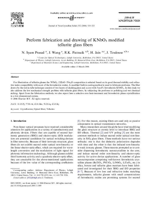 (PDF) Preform fabrication and drawing of KNbO3 modified tellurite glass ...