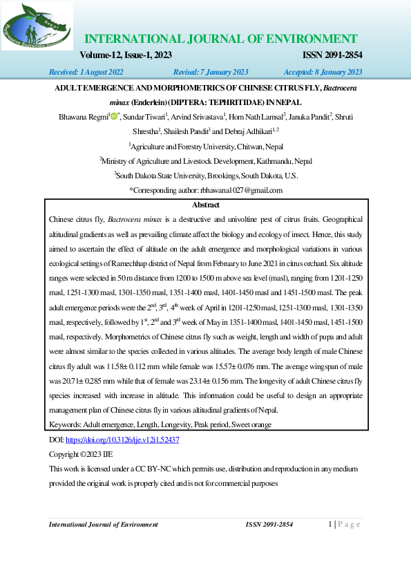 (PDF) Adult Emergence and Morphometrics of Chinese Citrus Fly ...