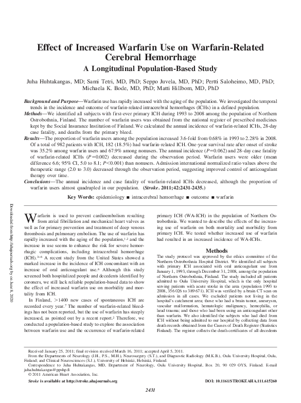 (PDF) Effect of Increased Warfarin Use on Warfarin-Related Cerebral ...