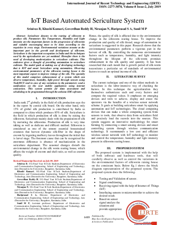 Pdf Iot Based Automated Sericulture System