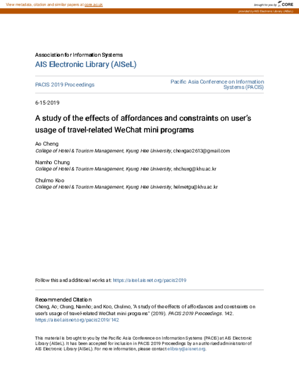 (PDF) A study of the effects of affordances and constraints on user's usage of travel-related ...