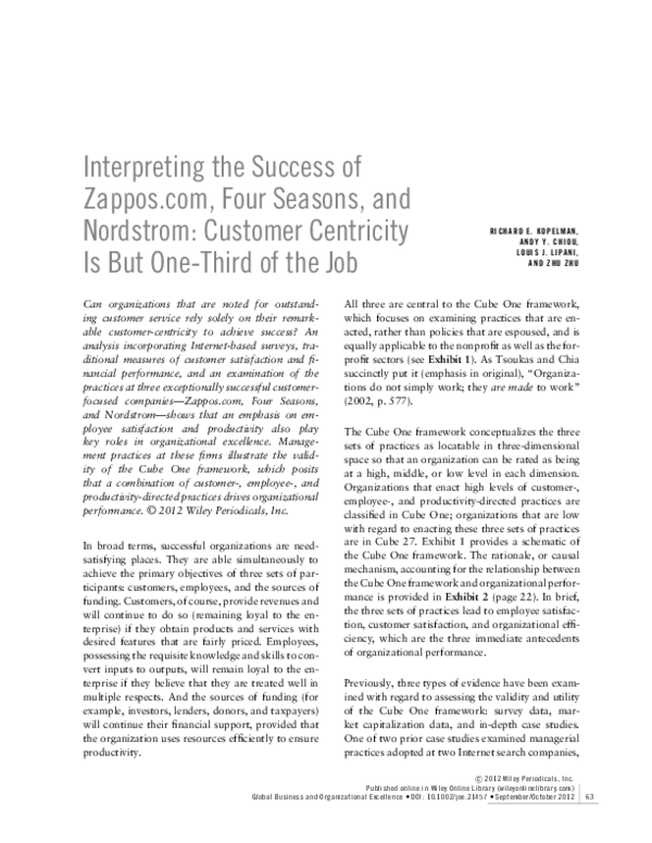 (PDF) Interpreting the success of Zappos.com, Four Seasons, and ...