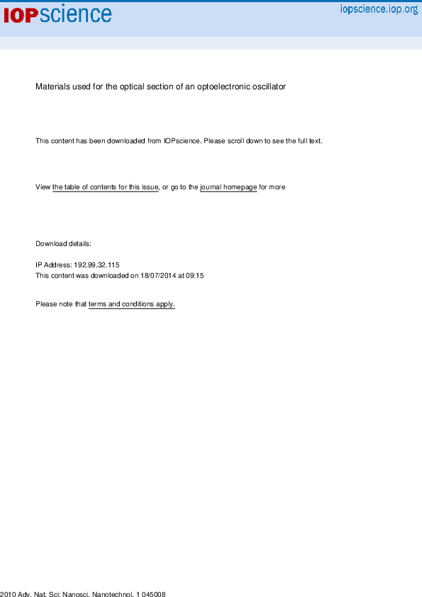 (PDF) Optoelectronic Oscillator Materials for High Spectral Purity