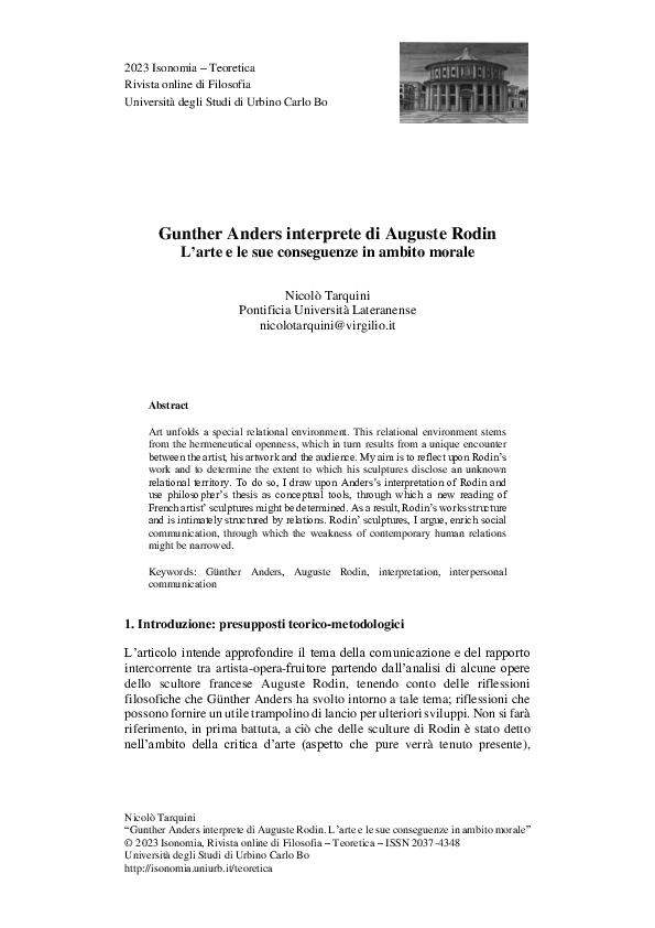 (PDF) Gunther Anders interprete di Auguste Rodin. L'arte e le sue ...