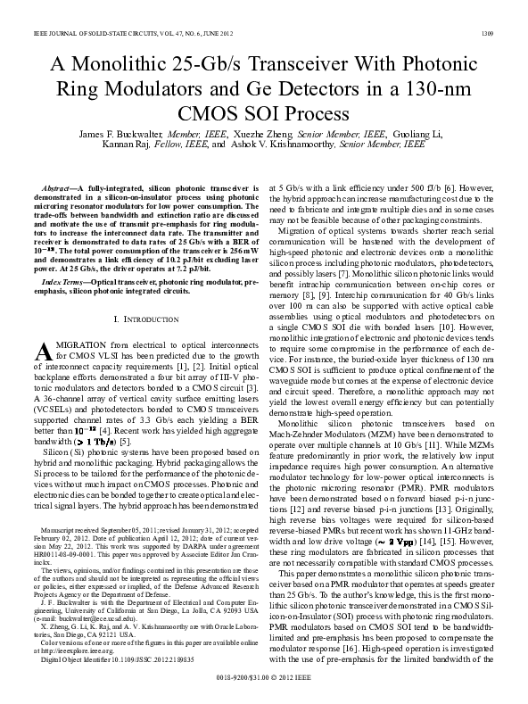 (PDF) A Monolithic 25-Gb/s Transceiver With Photonic Ring Modulators ...