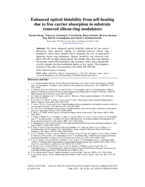(PDF) Enhanced optical bistability from self-heating due to free ...