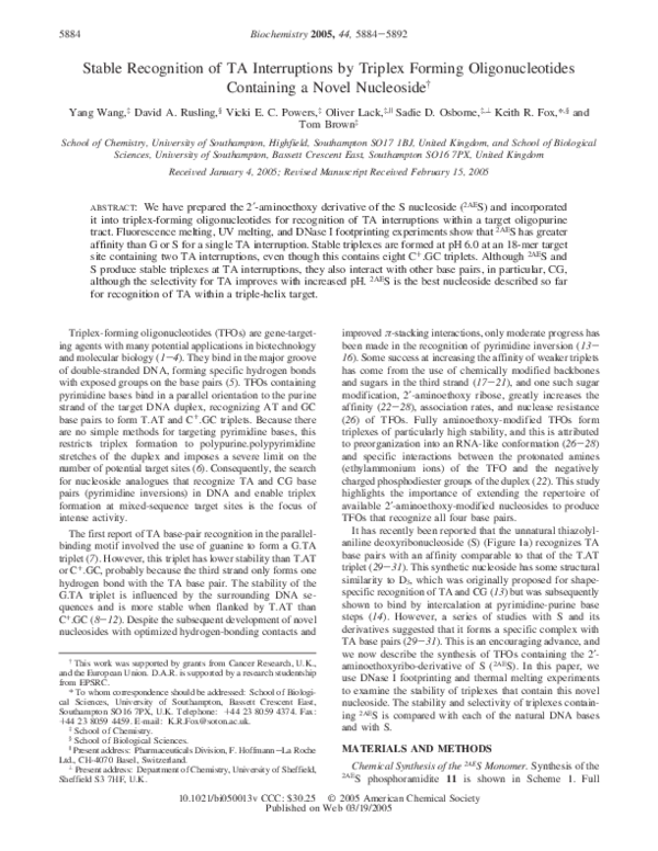 (PDF) Stable Recognition of TA Interruptions by Triplex Forming ...