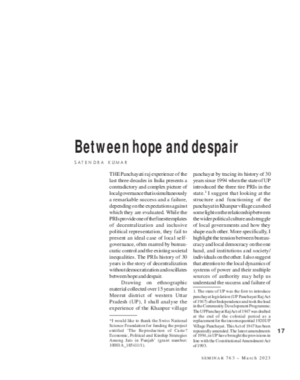 (PDF) Local Governments Between Hope and Despair