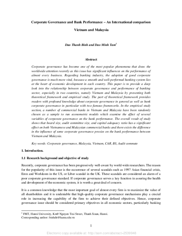 (PDF) Corporate Governance and Bank Performance An International ...