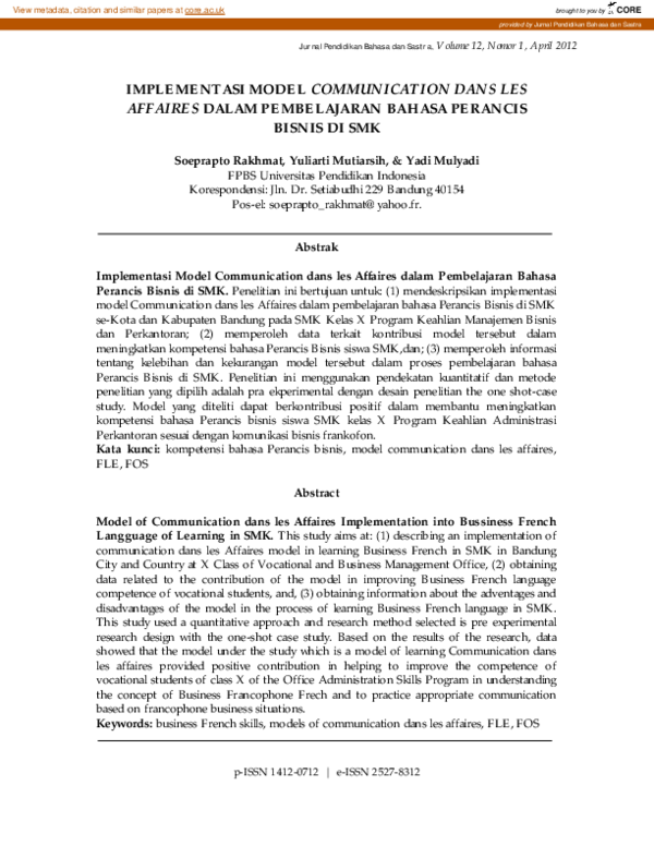 (PDF) Implementasi Model Communication Dans Les Affaires Dalam ...