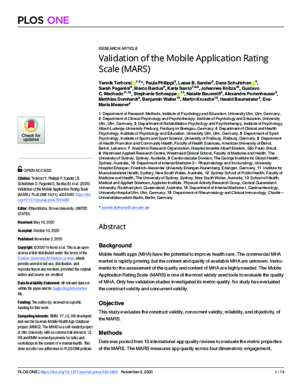 Pdf Validation Of The Mobile Application Rating Scale Mars