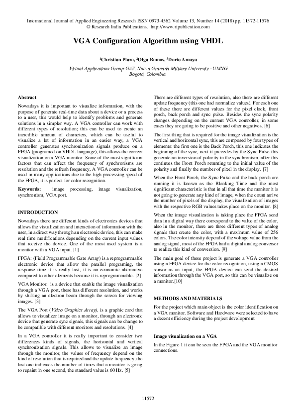 Pdf Vga Configuration Algorithm Using Vhdl