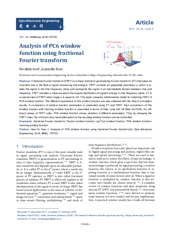(PDF) Mathematical analysis of blackman window function in fractional Fourier transform domain