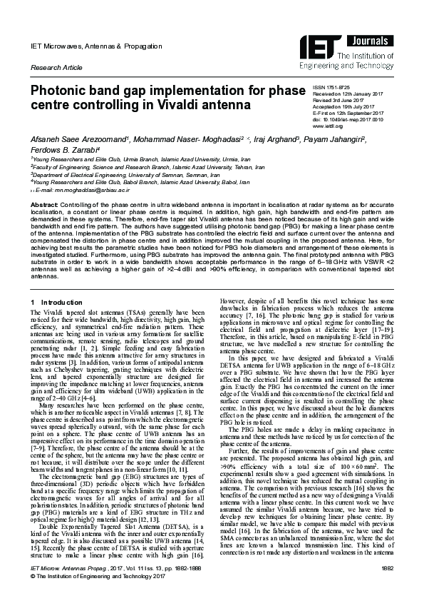 (PDF) Photonic band gap implementation for phase centre controlling in Vivaldi antenna