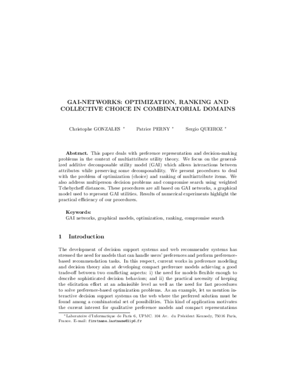 (PDF) Gai-Networks: Optimization, Ranking and | P. Perny - Academia.edu