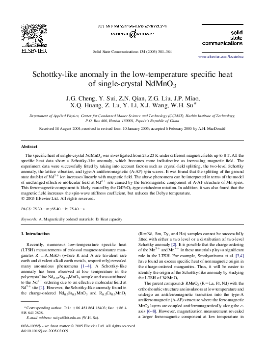 (PDF) Schottky-like anomaly in the low-temperature specific heat of ...