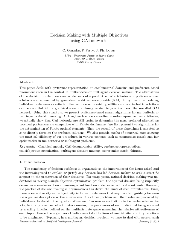 (PDF) Decision making with multiple objectives using GAI networks