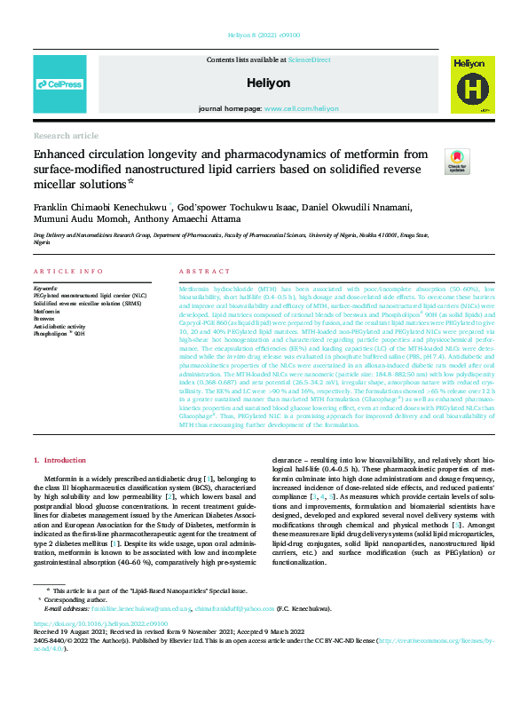 (PDF) Enhanced circulation longevity and pharmacodynamics of metformin ...