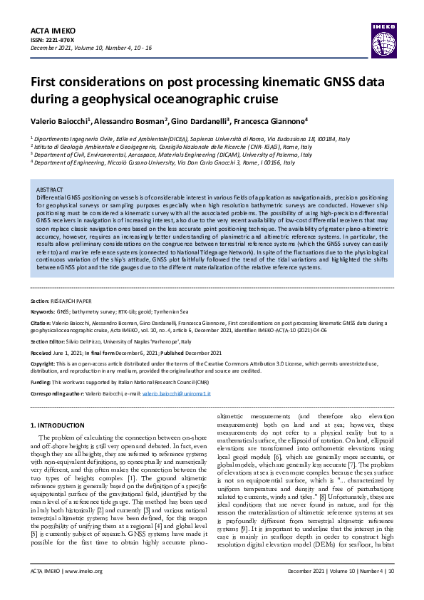 Pdf First Considerations On Post Processing Kinematic Gnss Data During A Geophysical