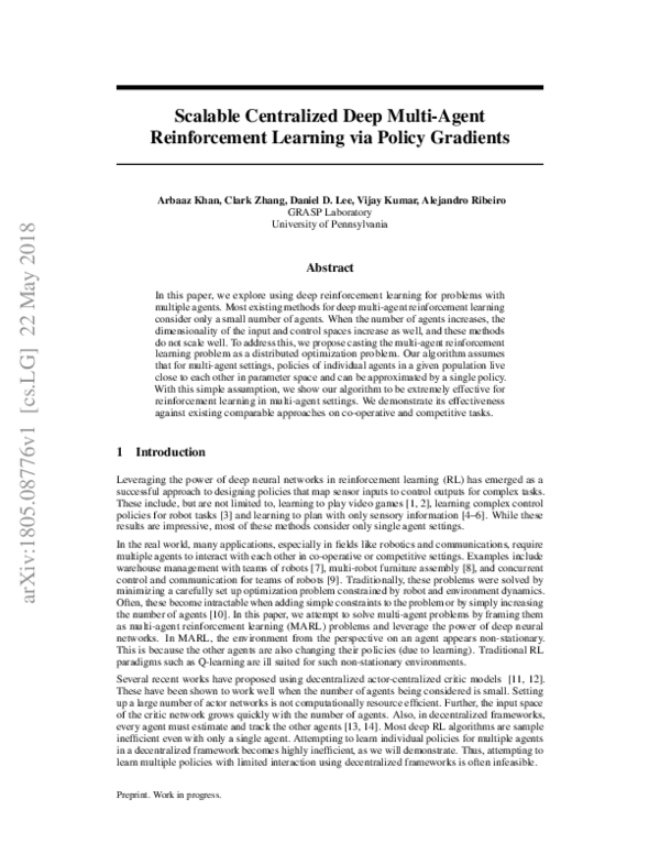 Scalable Centralized Deep Multi Agent Reinforcement Learning Via Policy 3322