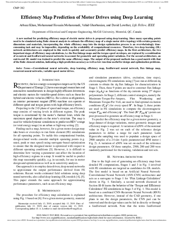 (PDF) Efficiency Map Prediction of Motor Drives Using Deep Learning