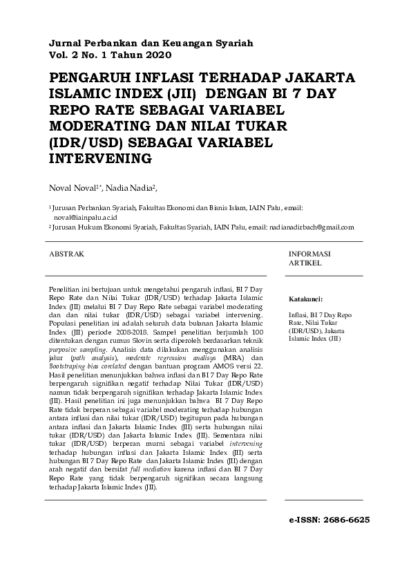 (PDF) Pengaruh Inflasi Terhadap Jakarta Islamic Index (JII) Dengan Bi 7 Day Repo Rate Sebagai ...