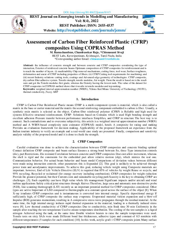 (PDF) Assessment of Carbon Fiber Reinforced Plastic (CFRP) composites ...