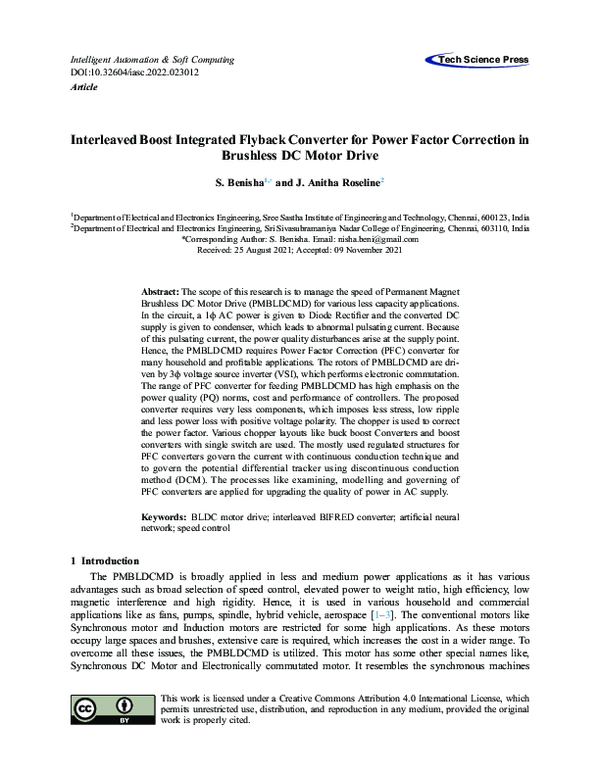 (PDF) Interleaved Boost Integrated Flyback Converter for Power Factor Correction in Brushless DC ...