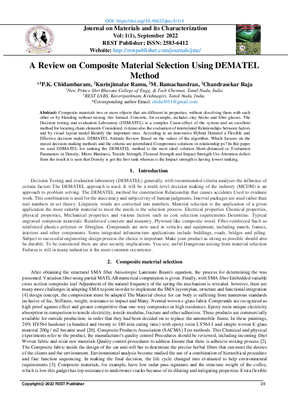 (PDF) A Review on Composite Material Selection Using DEMATEL Method
