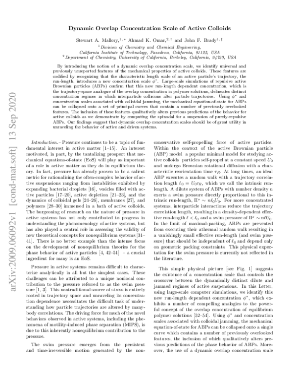 (PDF) Dynamic overlap concentration scale of active colloids