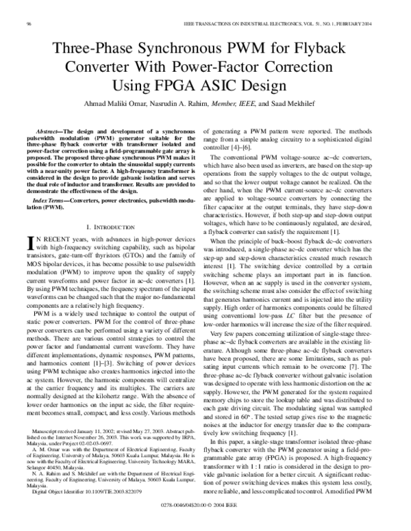 Pdf Three Phase Synchronous Pwm For Flyback Converter With Power Factor Correction Using Fpga