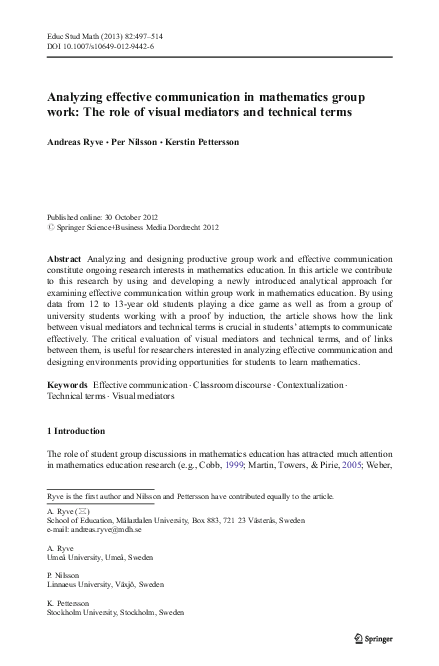 (PDF) Analyzing effective communication in mathematics group work: The ...