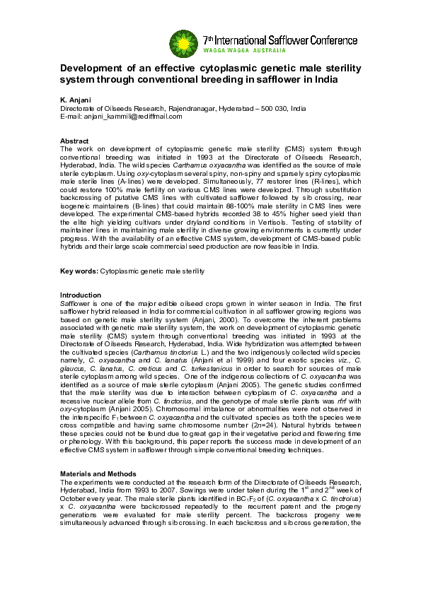 (PDF) Development of an effective cytoplasmic genetic male sterility system through conventional ...