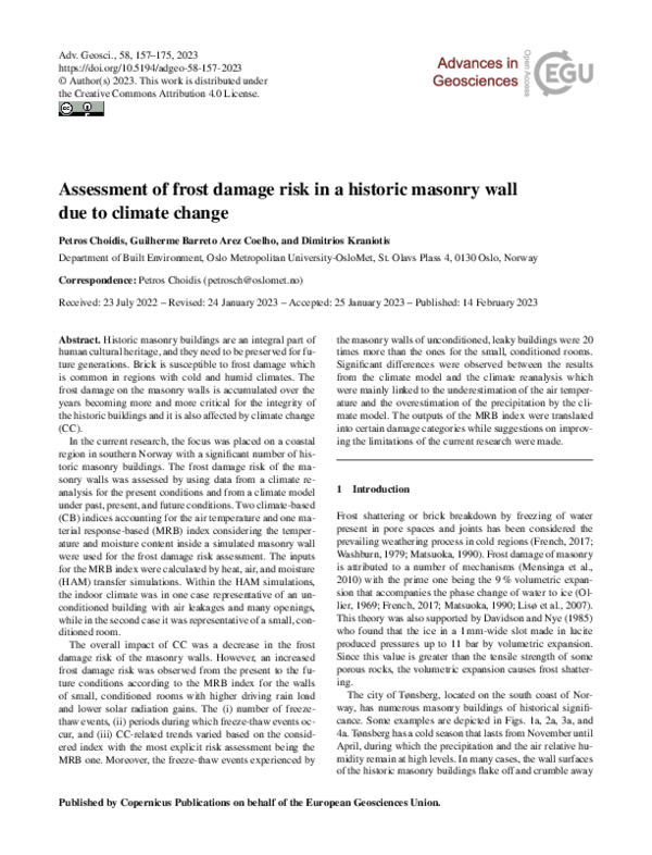 (PDF) Assessment of frost damage risk in a historic masonry wall due to ...