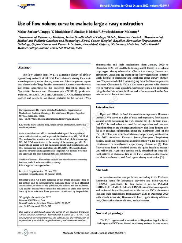 (PDF) Use of flow volume curve to evaluate large airway obstruction