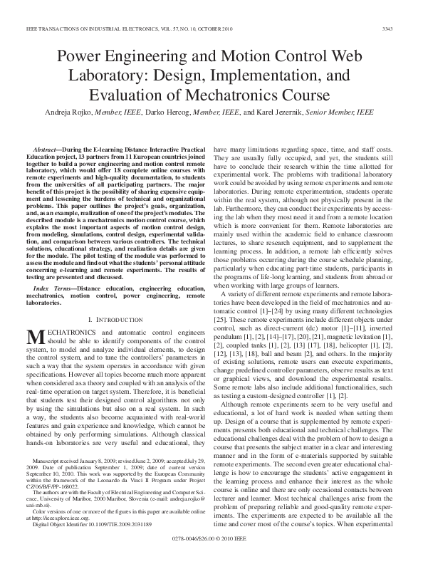 (PDF) Power Engineering and Motion Control Web Laboratory: Design, Implementation, and ...