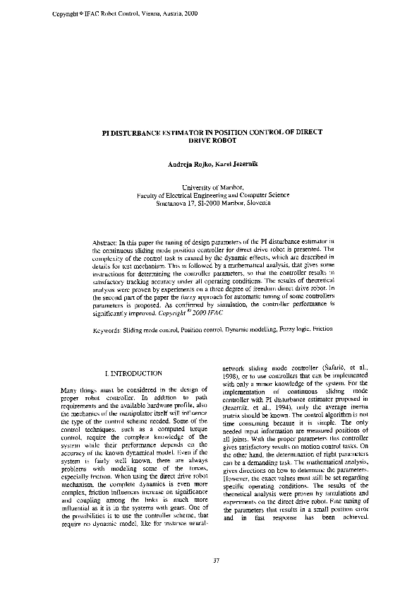 (PDF) PI Disturbance Estimator in Position Control of Direct Drive Robot